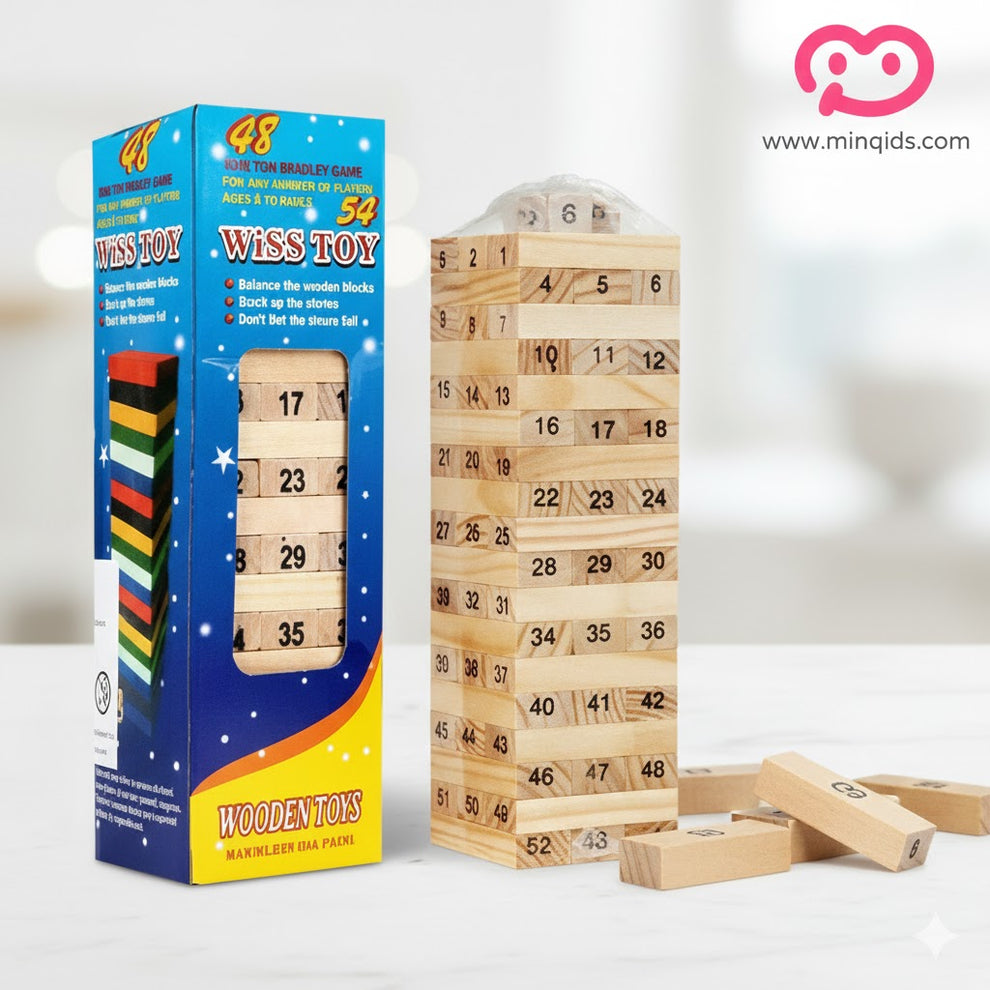 Jenga Game | Numbered Block Tower with Dice 54-Piece Wooden Material ...